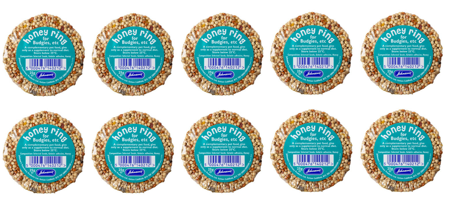 JOHNSONS 25G BUDGIE & PARAKEET HONEY SEED RINGS CAGE BIRD TREAT 10 OR ...