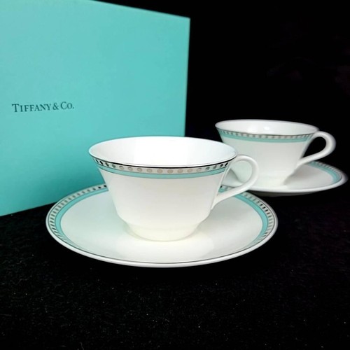 Tiffany & Co. Platinum Blue Band Cup & Saucer Pair of 2 with Box Unused ...