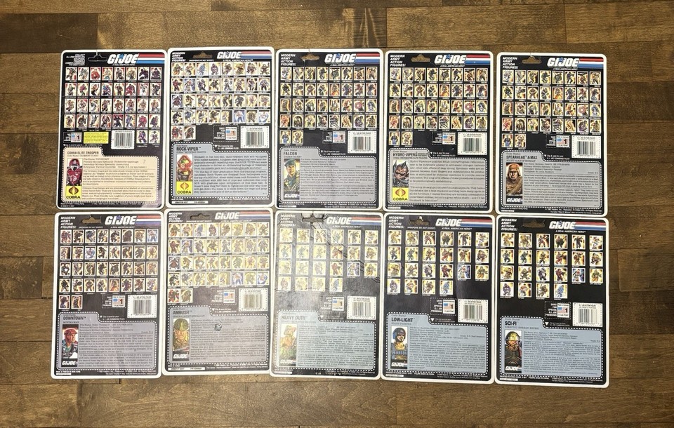 VINTAGE 3 3/4 GI Joe Card FULL Cardback LOT OF 10 Crimson Guard, Falcon ...