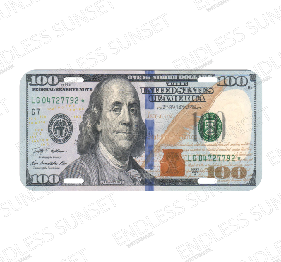 One Hundred Dollar Bill Benjamin Money USA $100 License Plate Front ...