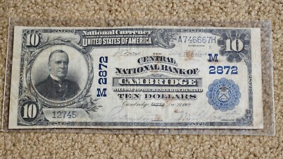 Central Nat'l Bank Cambridge Ohio OH 1902 PB 10.00 Nat'l Currency CH ...