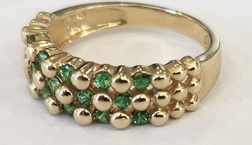 Solid 14K YELLOW GOLD LE VIAN TSAVORITE GREEN CHECKER BAND RING Size 6 ...