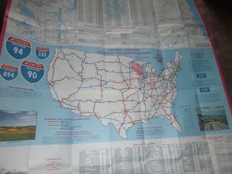 1966 Wisconsin official highway road map oil gas | eBay