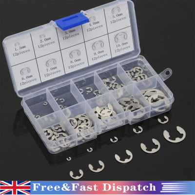 120PCS Assorted M1.5-M10 Stainless E Clips C Circlip Kit Retaining Snap ...
