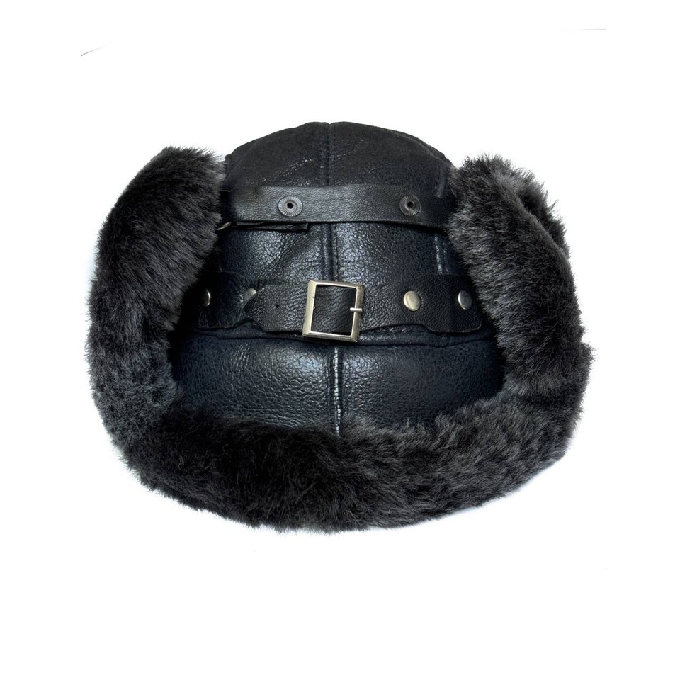 Genuine Shearling Sheepskin Trapper Hat Ushanka Aviator Cap Winter ...