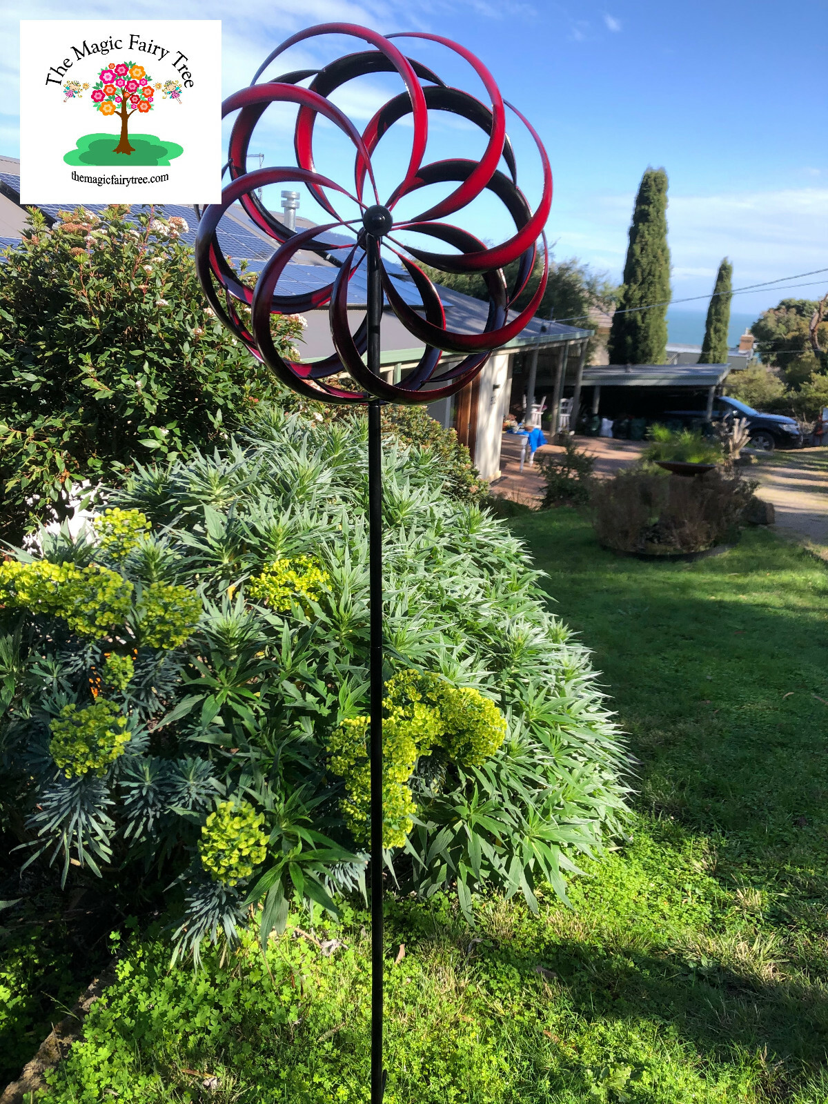1.8m red metal windmill round wind mill garden art decor spinner ...