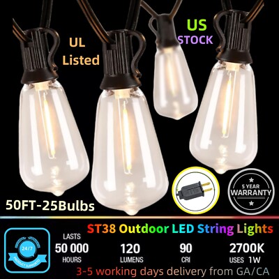 Outdoor String Lights 50ft LED 2700K Warm String Lights Outdoor IP65 ...