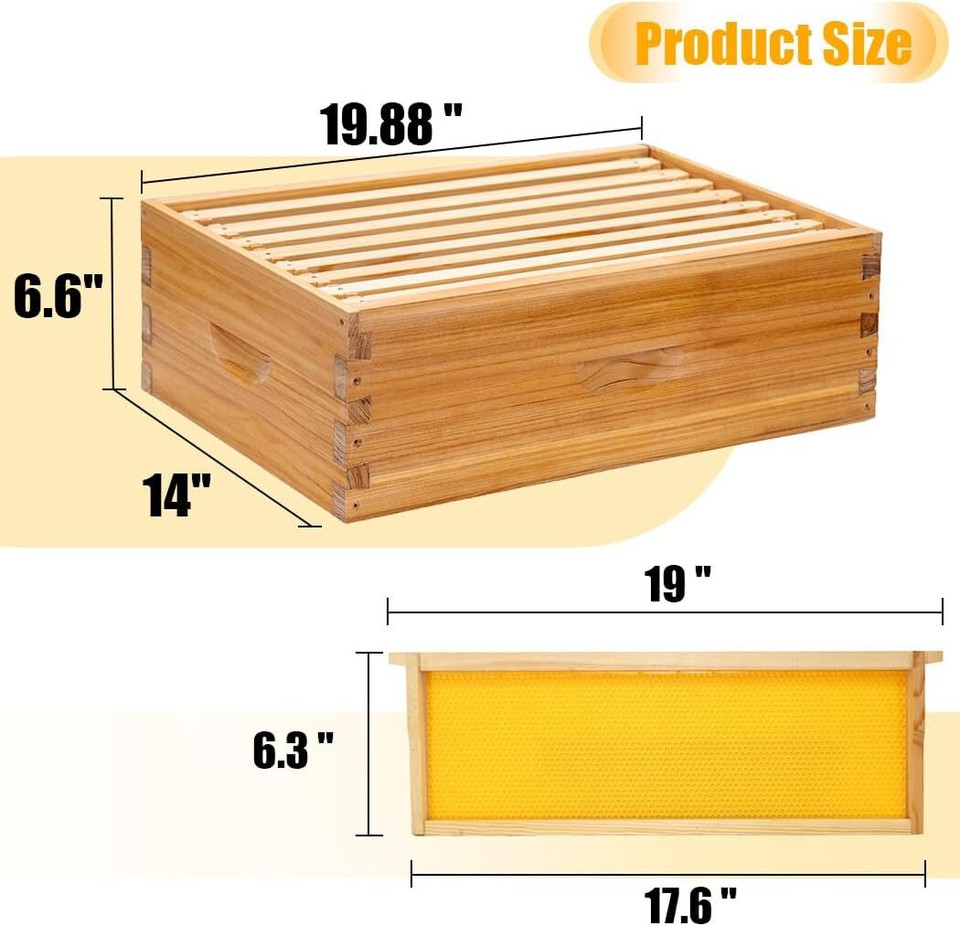 8 Frame Bee Hive Kit, Langstroth Bee Hives Boxes Starter Kit with ...