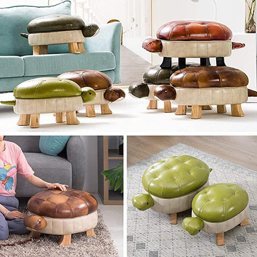Animal Footstool Turtle Upholstered Ottoman PU Leather Pouf Wood Foot ...