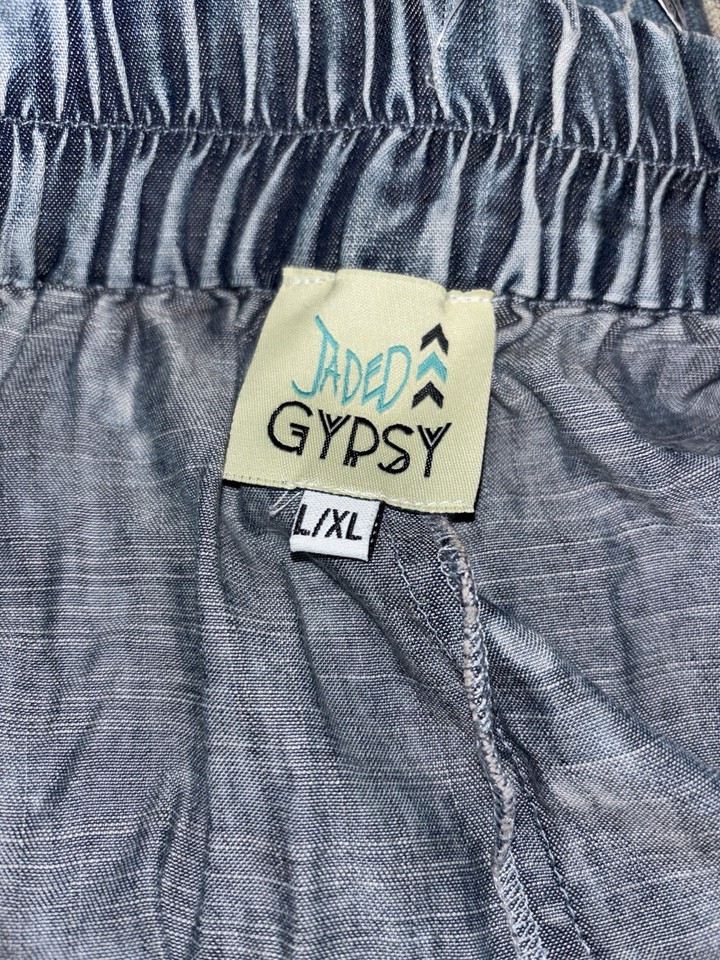 Jaded Gypsy Patchwork Skies Ruffle Denim Pants Size L/XL NEW Boho ...