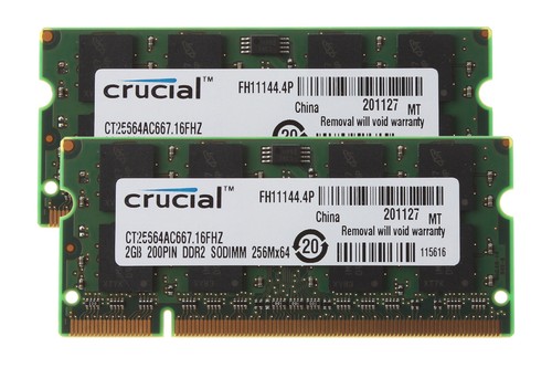 Lot Crucial 4GB 2x 2GB PC2-5300 5300 DDR2 DDR2-667mhz 667 Mac Laptop ...