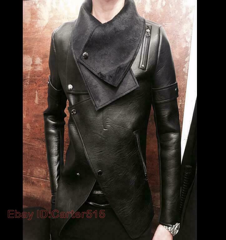 Chic Mens Casual Leather Motorcycle Jacket Nightclub Rivet Coat Winter ...