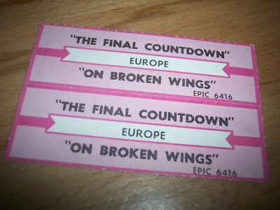 2 Europe Final Countdown / On Broken Wings Jukebox Title Strips | eBay