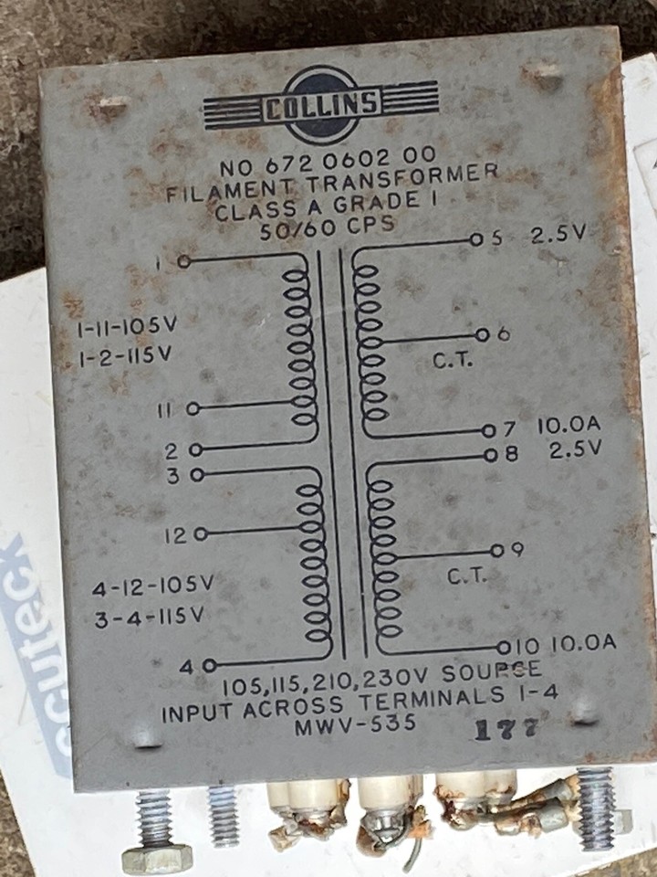vintage Collins Radio Filament Transformer 672-0602-00 | eBay