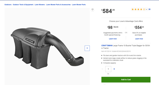 Craftsman CMXGZAMA30018 Lawn Mower Triple Bagger Attachment for sale ...