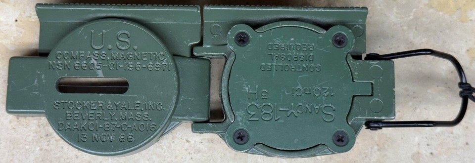 1986 Sandy-183 US Military Magnetic Compass 3H NSN 6605-01-196-6971 ...