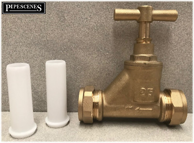 Brass 25mm Stopcock Tap for Blue MDPE Water Main Pipe with 2 x Pipe ...