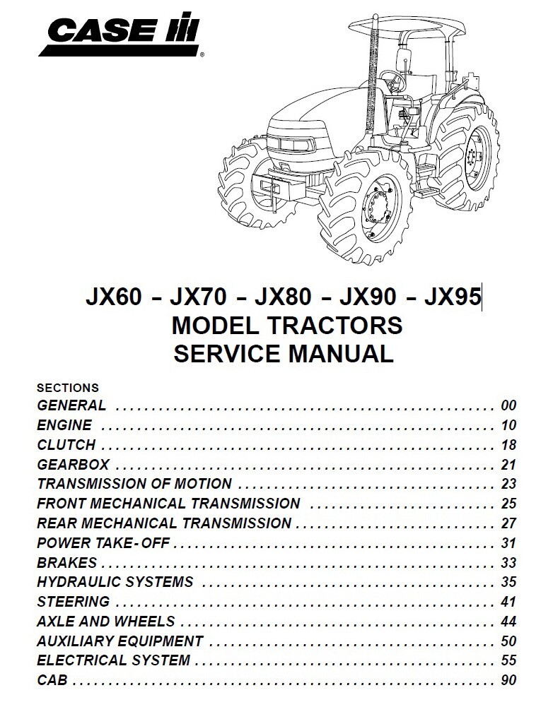 CASE JX 60 70 80 90 95 JX60 JX70 JX80 JX90 JX95 TRACTORS SERVICE MANUAL ...