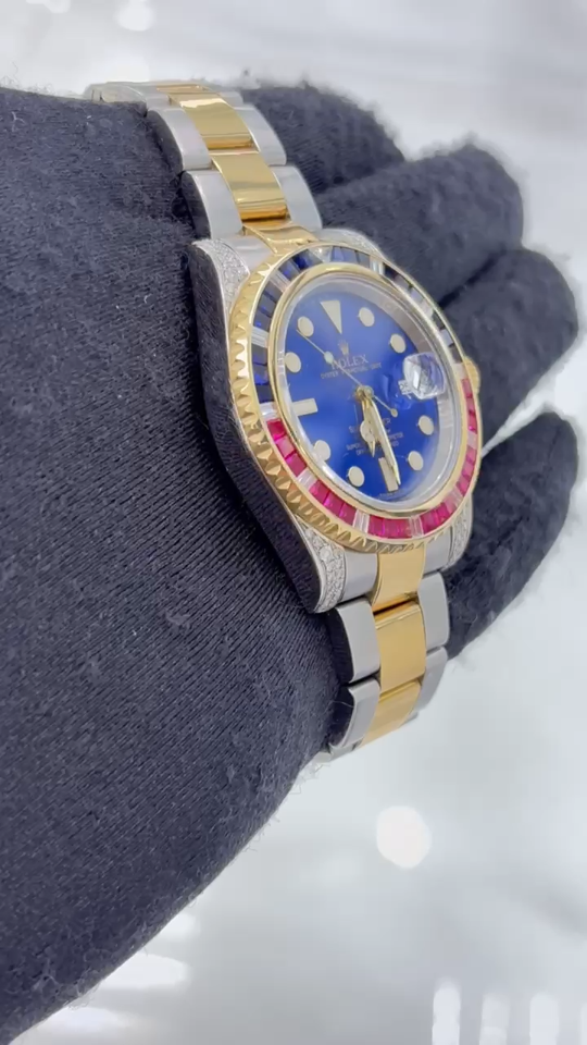 Rolex Submariner 116613LB Blue Dial | Custom Gem Bezel | Diamonds | eBay