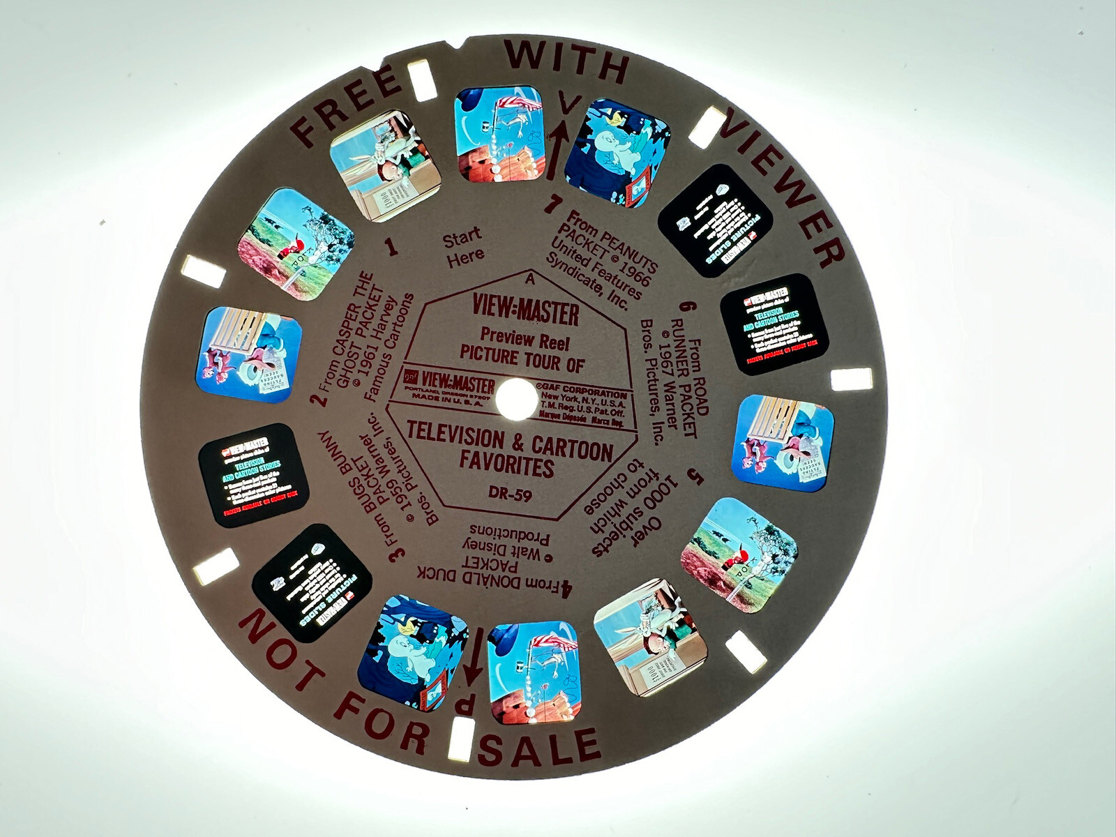 GAF VIEW-MASTER STEREO SAMPLE REEL DR 59 TELEVISION AND CARTOON FAVS ...