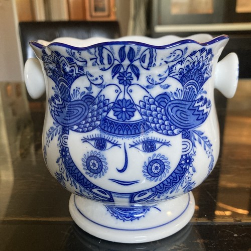 Artistic Seito Japanese Porcelain Vase, Blue And White Girl W/ Birds | eBay