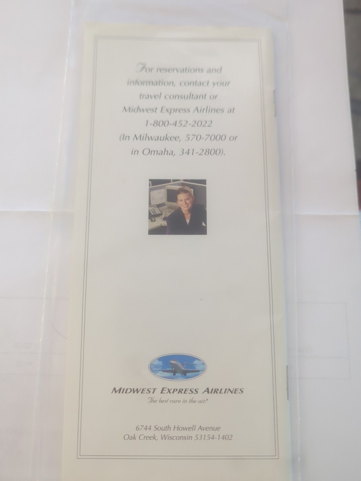 Midwest Express Airlines Timetable September 9, 1996 Very Clean In ...