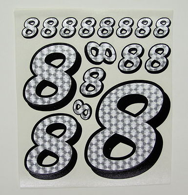Racing Numbers 8 Decal Sticker Pack Silver Black Outline 1/8 1/10 RC ...