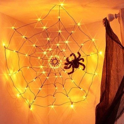 Spider Web Light LED Halloween Black Spider Net Light LED Waterproof ...
