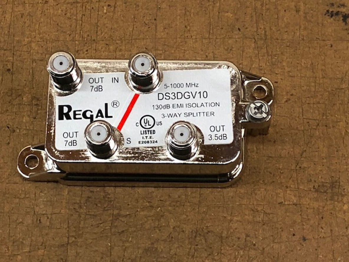 Regal DS3DGV10 3-Way Splitter for Coaxial Cable TV 5-1000MHz 120db EMI ...
