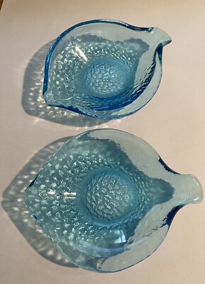 2 dimpled blue glass trinket dishes, 5x4, actually bluer than the ...