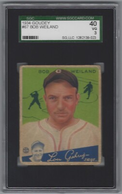 1934 Goudey #67 Bob Weiland SGC 3 VG ~ Cleveland Indians | eBay