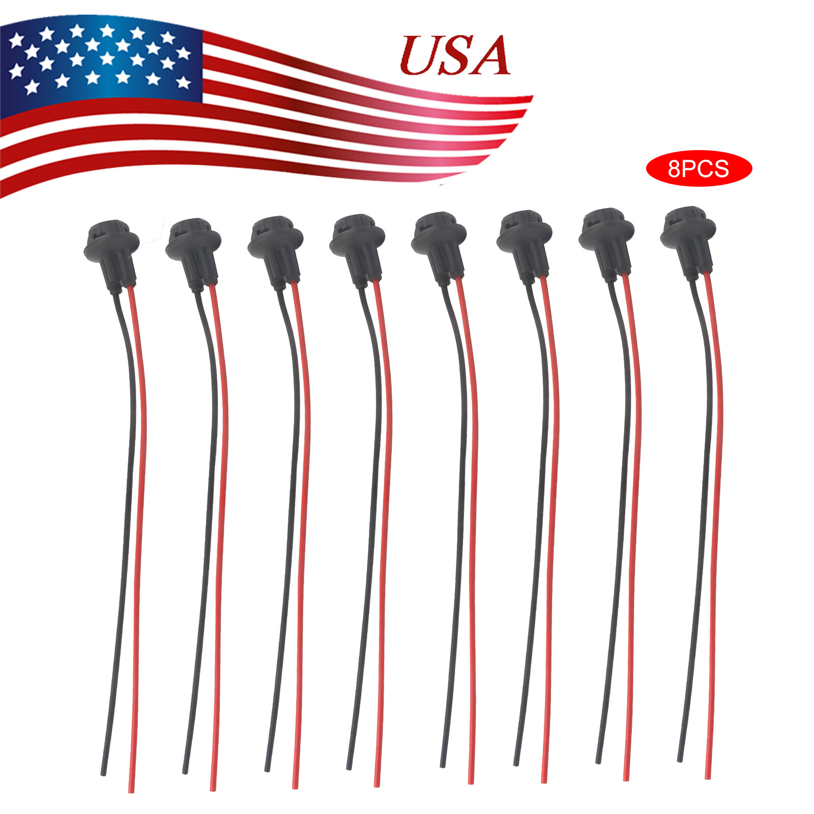 8X Universal Pigtail Wire Female Socket 168 194 T10 License Plate Tag ...