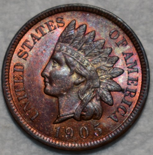 Uncirculated 1905 Indian Head Cent, Highly Lustrous, Red-Brown specimen ...