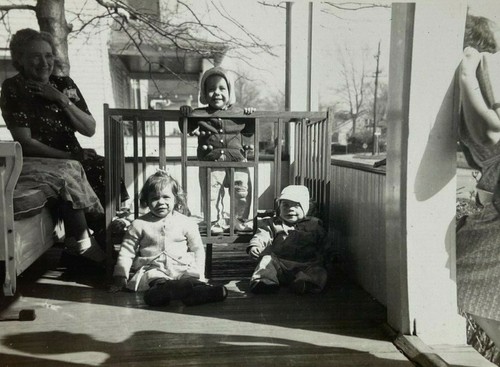 Children On Porch With Women Playpen B&W Photograph 3.5 x 5 | eBay