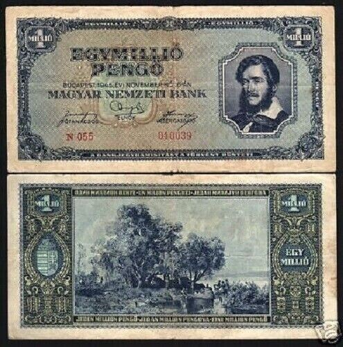 HUNGARY 1000000 P-122 1946 1 Million Pengo HUNGARIAN Inflation Currency ...