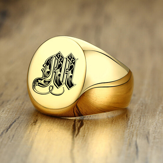Mens Gold Signet Ring Signature Ring Silver Initials Royal Initialen ...