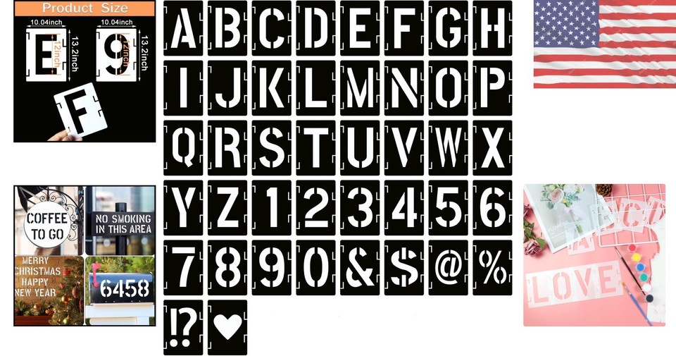 Versatile 12-Inch Stencil Kit - 42 Reusable Letter, Number & Symbol ...