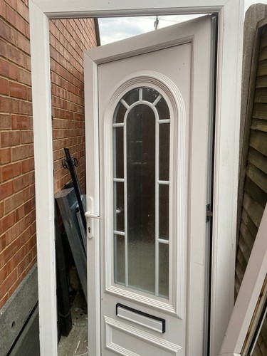 UPVC FRONT DOOR EXTERNAL EXTERIOR WHITE DECORATIVE GLASS PVCU PVC ...