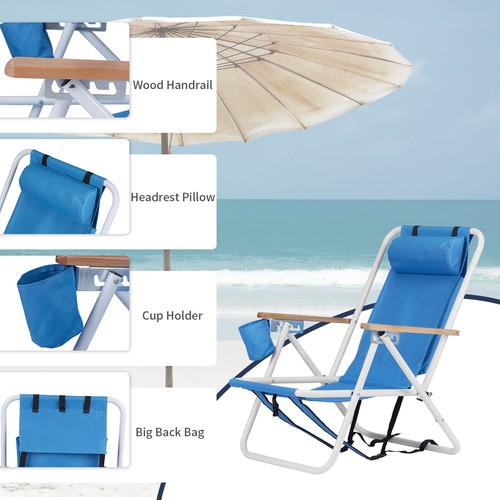 Folding Beach Chair Set of 2 for Adults, 4 Position Portable Backpack ...