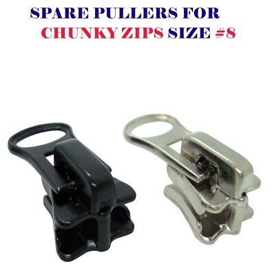 Spare Puller For CHUNKY ZIPPER Size #8 Removable Runner Black Silver UK ...