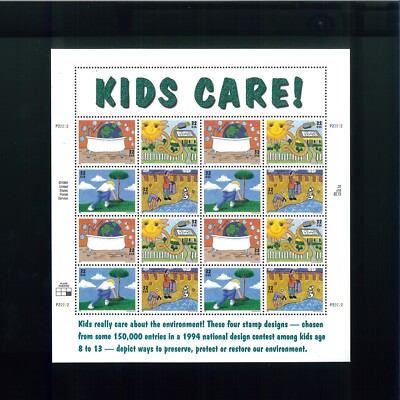 United States 32¢ Earth Day Kids Care Postage Stamp #2951-54 MNH Full ...