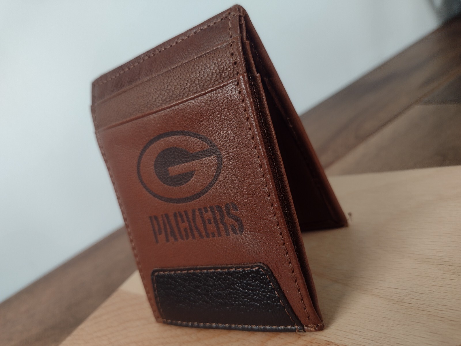 Green Bay Packers Men's Leather Wallet - Brown Front Pocket Wallet ...