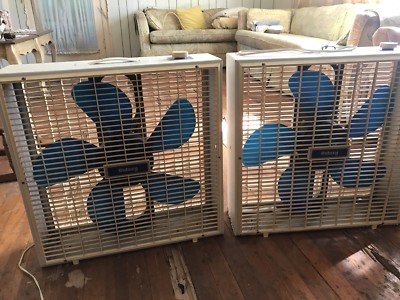 1980-1981 Galaxy Model 6713 Blue Blade Box Fan 20” Lot Of 2!! Extremely ...