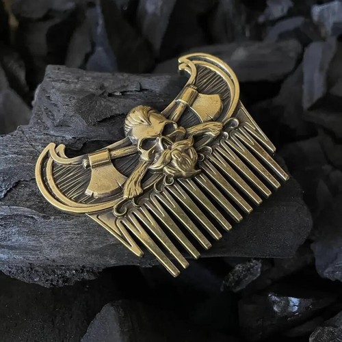 Mens Pocket Beard & Mustache Comb "SKULL", Brass Carving Beard Comb ...