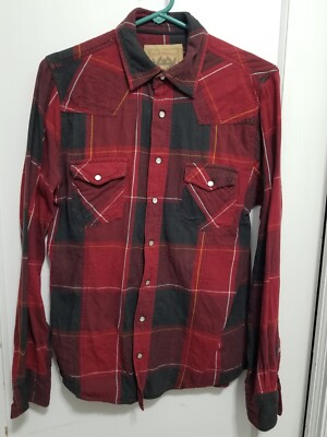 Mens Medium Red Camel Brand Snap Western Shirt Flannel 100% Cotton | eBay