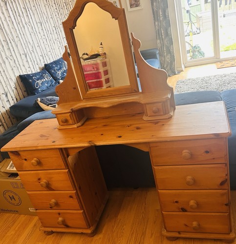 Solid Pine Dressing Table With Drawers, Vanity Swing Mirror and Stool | eBay UK