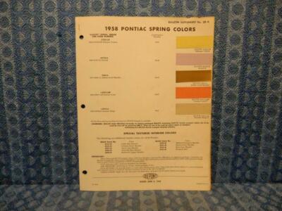 1958 Pontiac Spring Colors Original Paint Color Chip Chart Bonneville ...