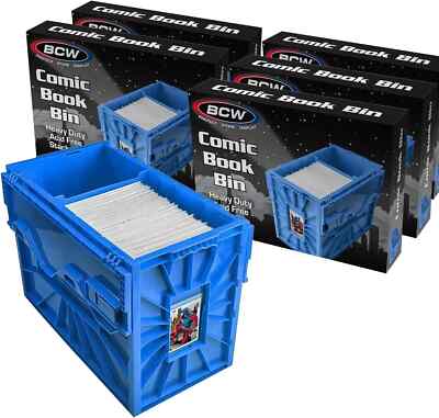 1 Case (5) BCW Short Plastic Comic Book Bins Boxes Heavy Duty with Lid ...