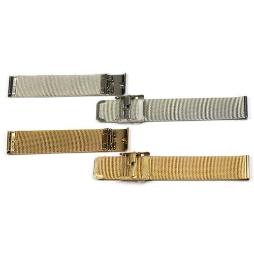 Easy Adjust Sliding Buckle Fine Mesh Watch Strap Metal Gold Plated ...
