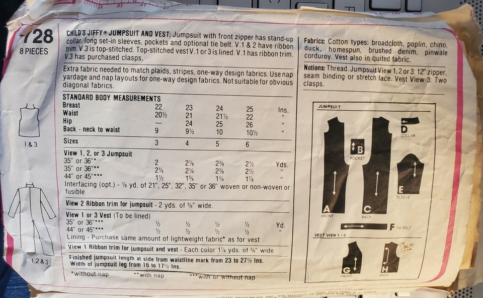 Vtg Simplicity Jiffy pattern 7728 Girls' zip up Jumpsuit & Vest sz 3 ...